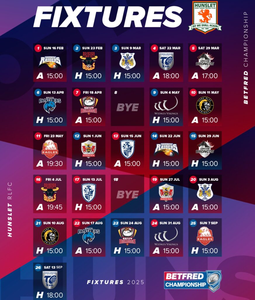Championship fixtures announced - Hunslet RLFC